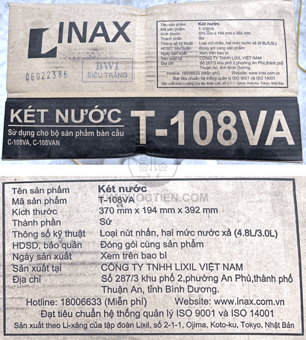 Bồn Cầu INAX C-108VA (C108VA) 2 Khối Nắp Thường Giá Rẻ