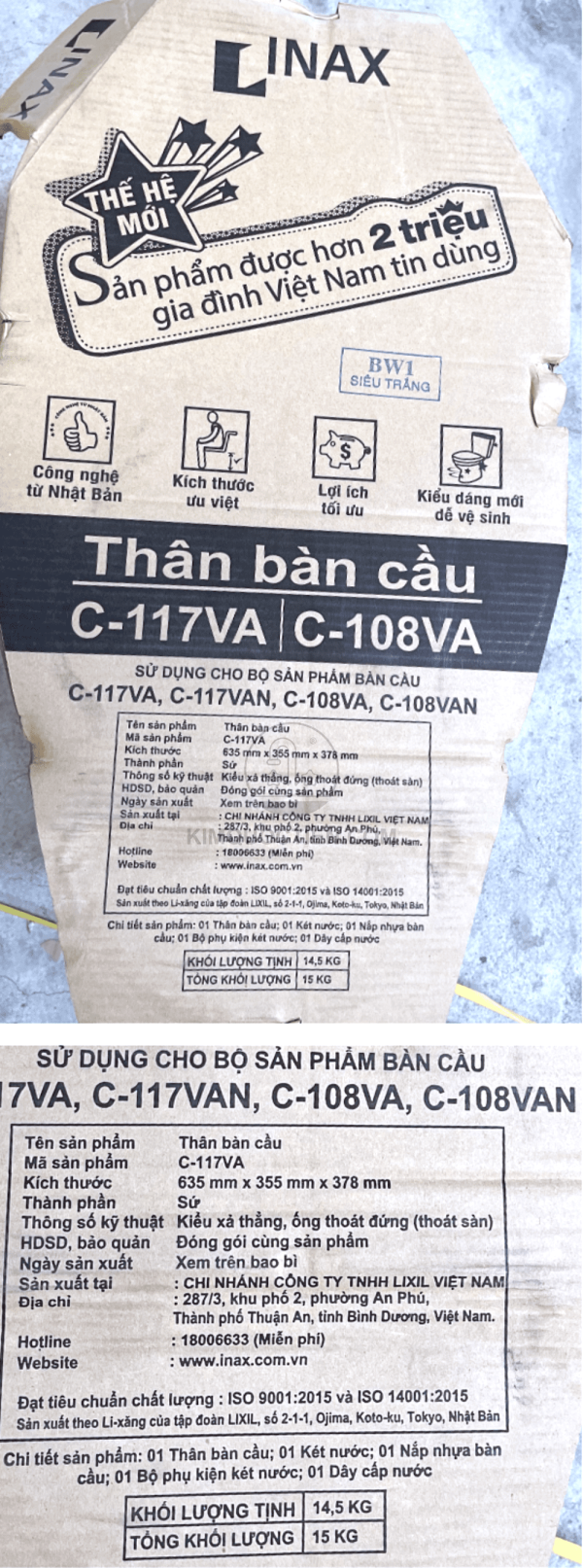 Bồn Cầu INAX C-108VA (C108VA) 2 Khối Nắp Thường Giá Rẻ