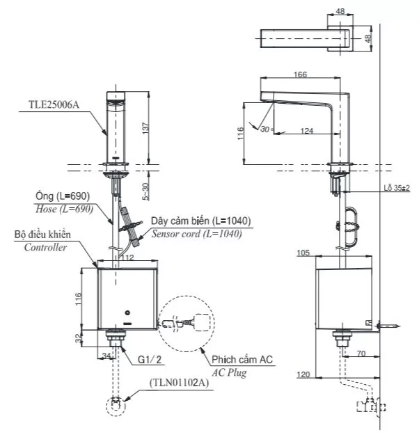 Vòi Lavabo TOTO TLE25006A Cảm Ứng Tự Động